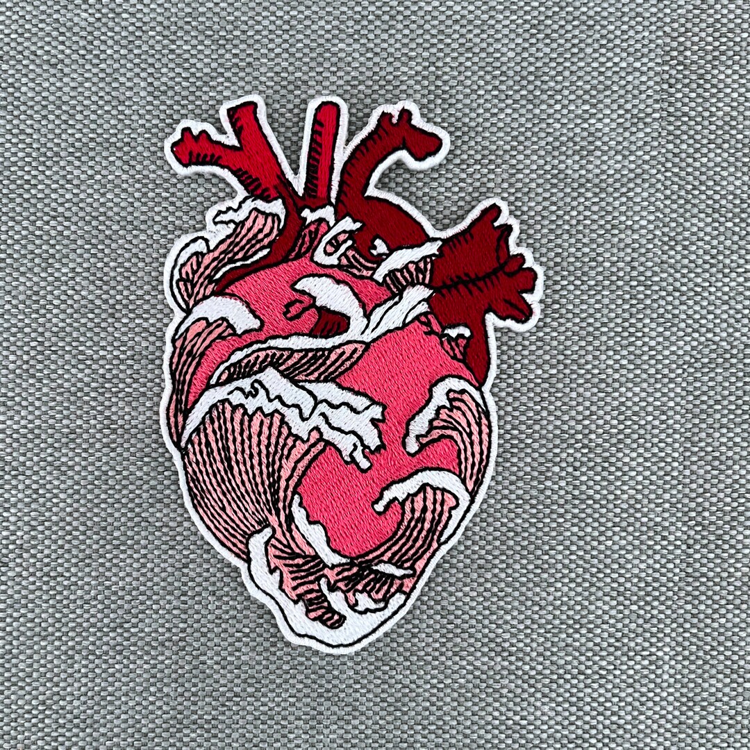 Urbanski Patch Sea Ocean Wave Red Anatomical Heart Iron-on 10 X 7 Cm ...