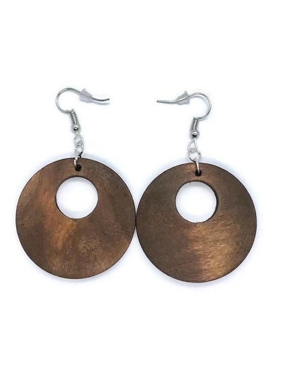 Round Wooden Earrings Simple Earrings Dangle Earrings | Etsy