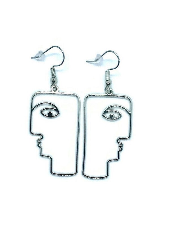 Face Earrings Human Face Earrings Square Face Earrings Profile Earring Silver Face Earrings Visage Earrings Gift for Her Etsy