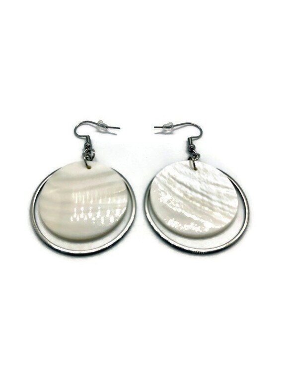 White Shell Earrings and Stainless Steel Ring Natural Shell - Etsy