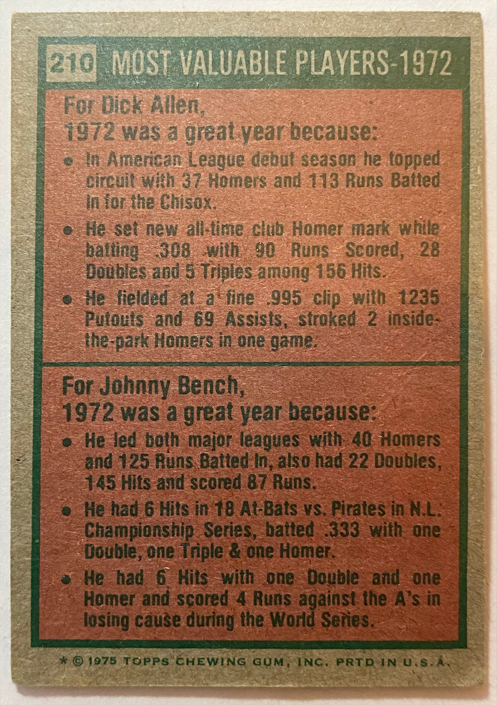 1972 Topps Baseball Most Valuable Players Trading Card - Etsy