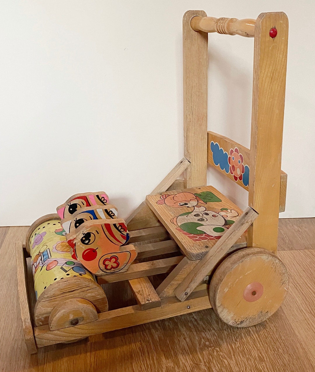 Vintage Wooden Clacking and Bell Push Toy - Etsy