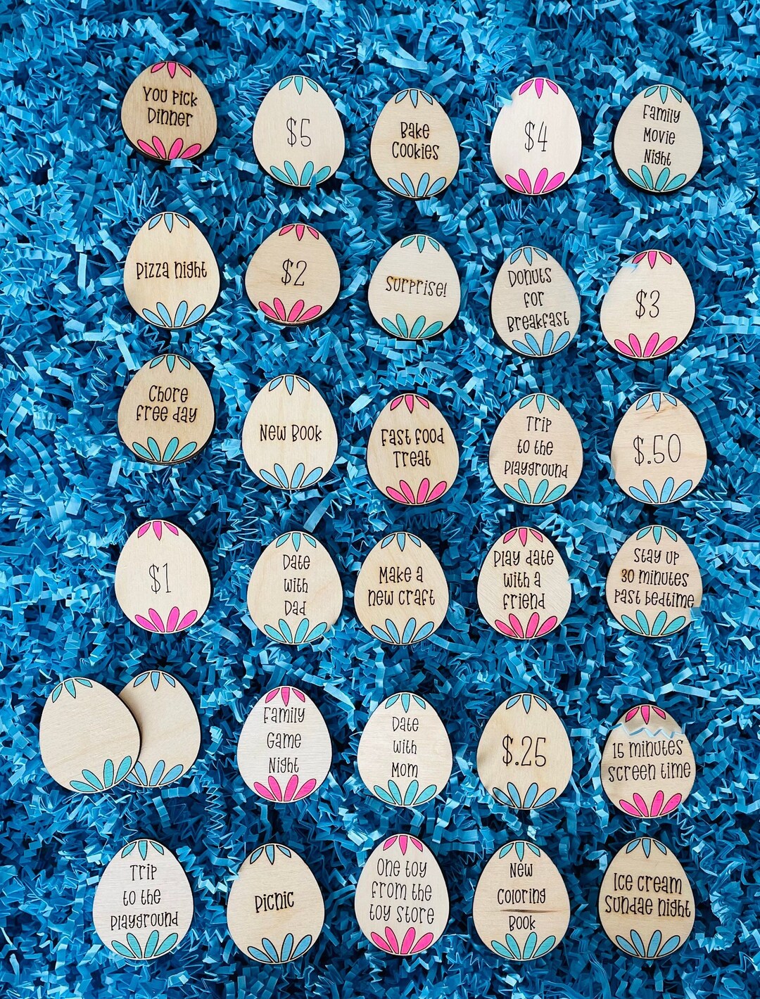 30 Reusable Wooden Easter Egg Tokens, Custom Painted Easter Basket ...