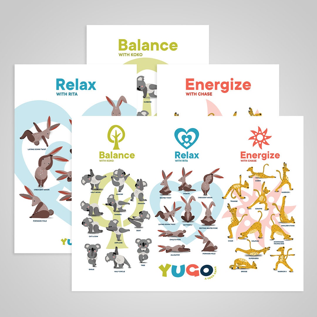 Large Yugo Character Poster Bundle | 4 Yoga Pose Posters, DIGITAL ...