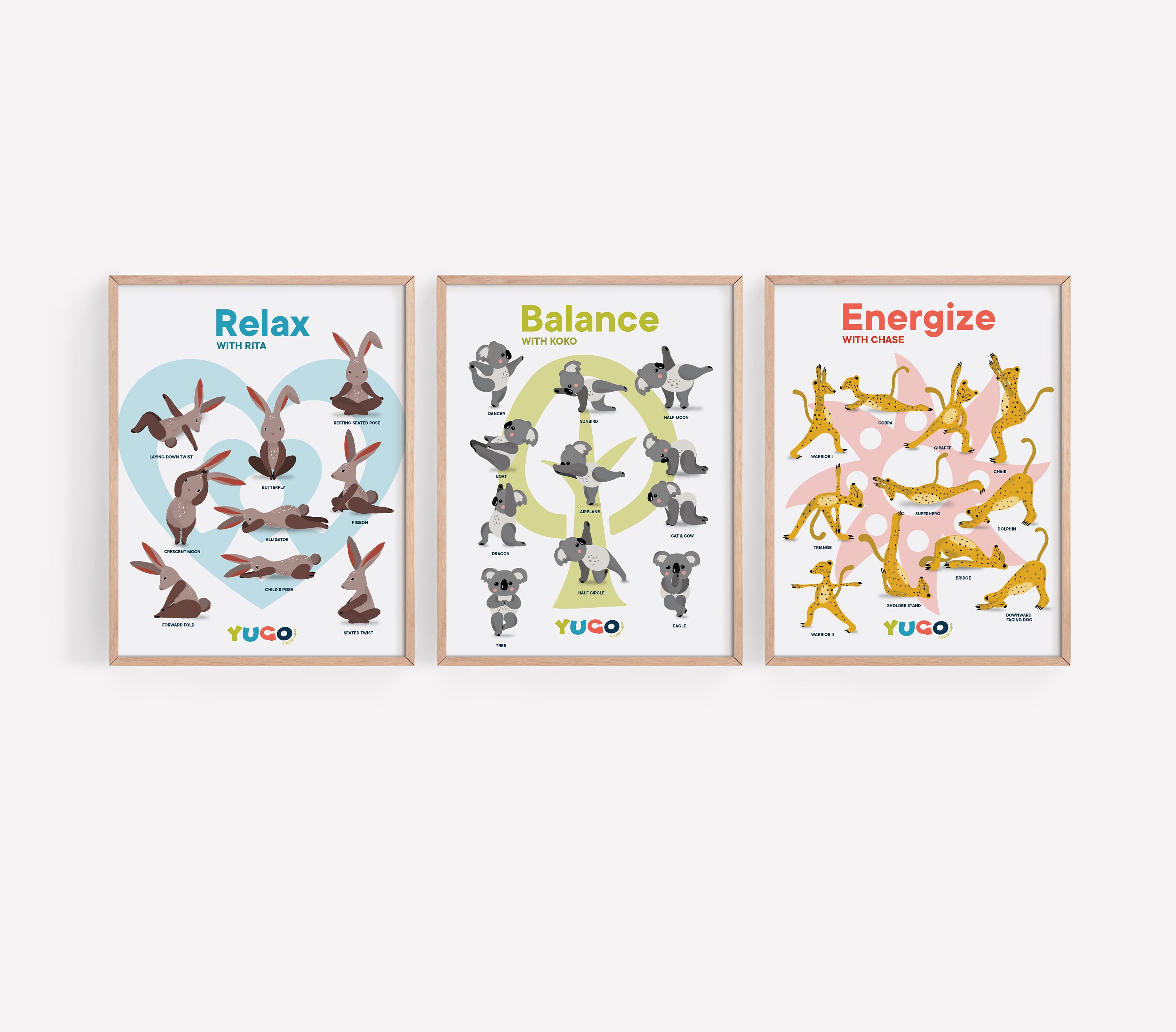 Small Yugo Character Poster Bundle | 4 Yoga Pose Posters, DIGITAL ...