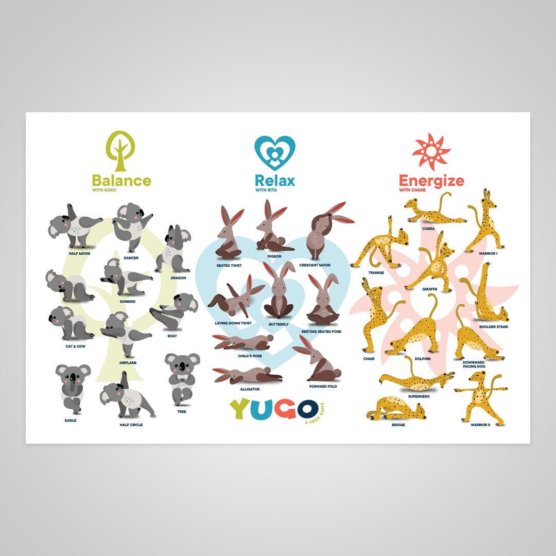 Small Yugo Character Poster Bundle | 4 Yoga Pose Posters, DIGITAL ...