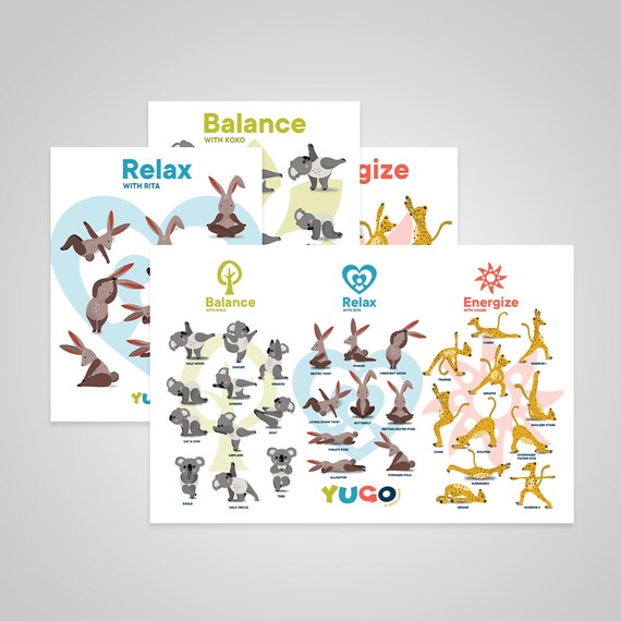 Small Yugo Character Poster Bundle 4 Yoga Pose Posters | Etsy