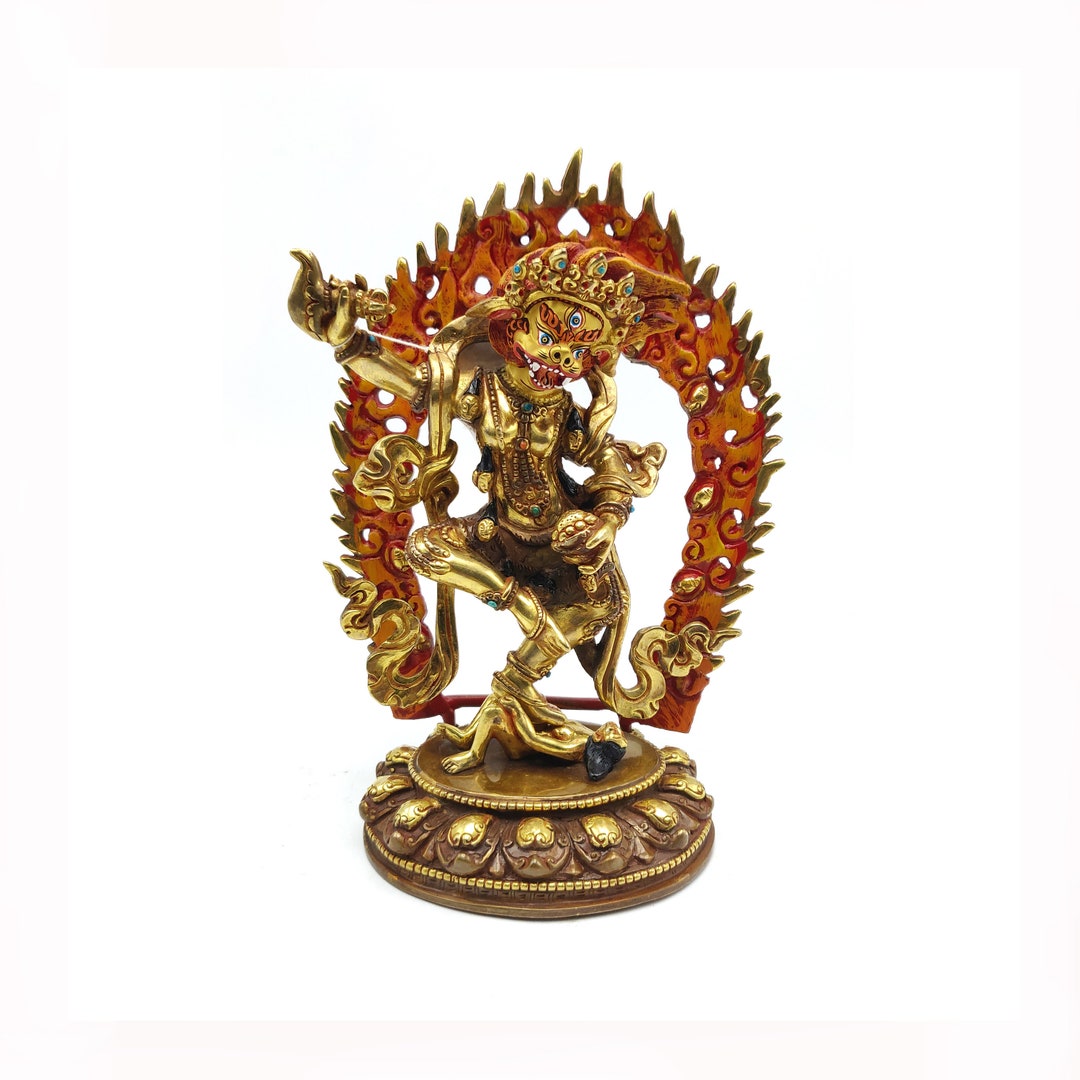 Simhavaktra Dakini Copper Statue- Face Painted Wrathful Protector-lion ...