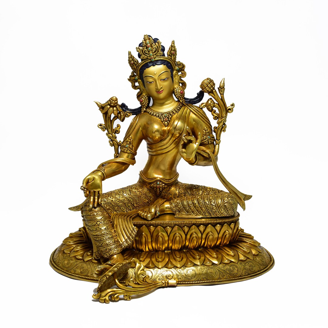 Superfine Gold Glided Green Tara Statue 13 Tall Exquisite Detail Tara ...