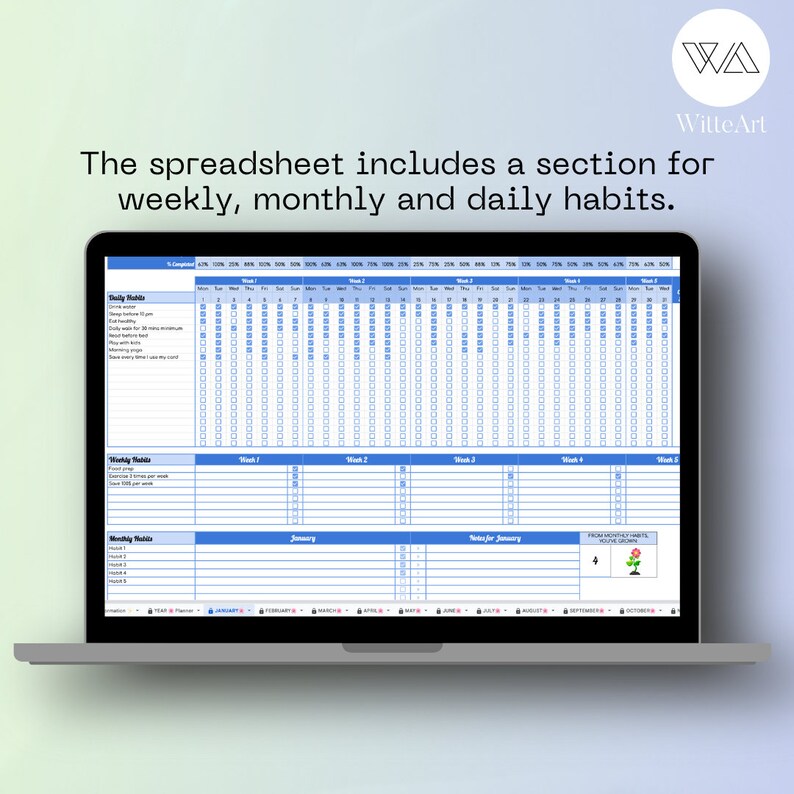 Flower Habit Tracker Spreadsheet Simple Tasks Planner Google Sheets ...