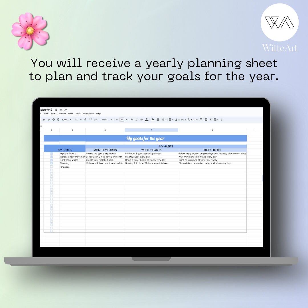 Flower Habit Tracker Spreadsheet Simple Tasks Planner Google Sheets ...