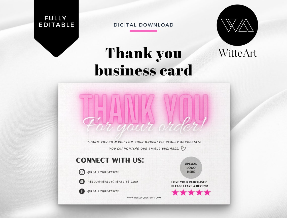 Small Business Thank You Card Template, Editable Business Thank You ...