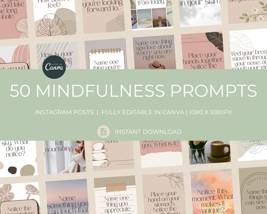 Instagram Mindfulness Posts Canva Template | 50 Editable Wellness ...