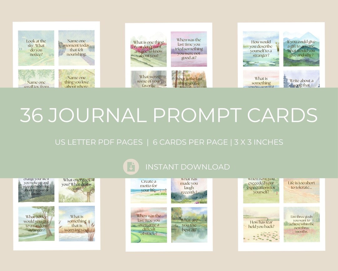 Mindfulness Journaling Prompts: Watercolor Nature Cards (printable PDF ...