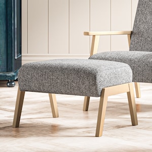 Grey Harris Tweed Joran Mid Century Footstool, Herringbone Pattern With ...