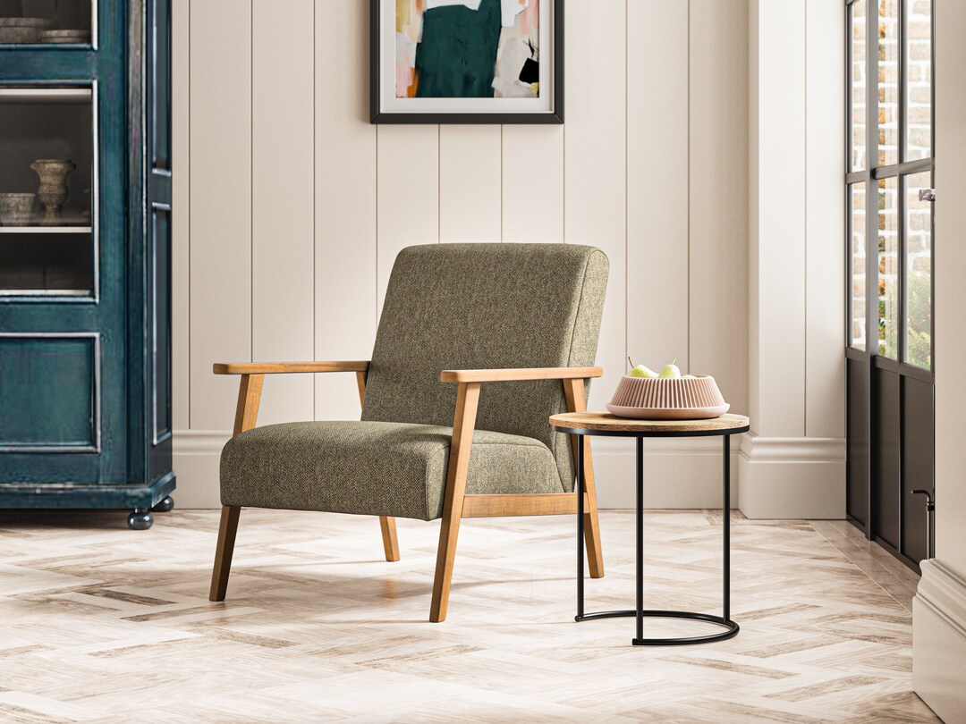 Green Harris Tweed Joran Scandi Chair, Barleycorn Material With an ...