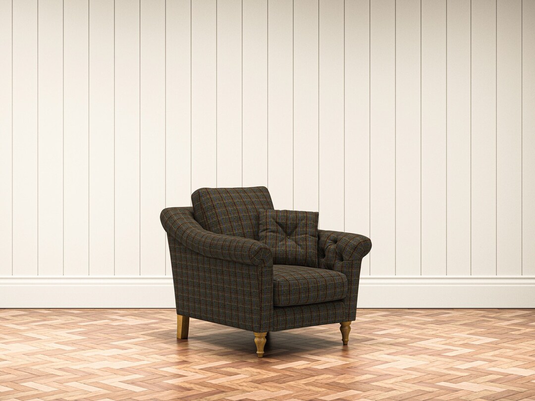Green Harris Tweed Dalton Chair, Check Woven Material With an Authentic ...
