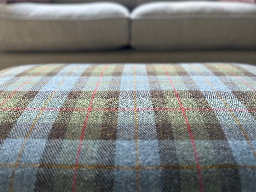 Harris Tweed Footstool in Check Sky (100% Wool) in 3 Sizes | Check Sky ...