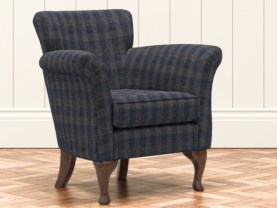 Blue Harris Tweed Fabian Tub Chair Check Material With an - Etsy