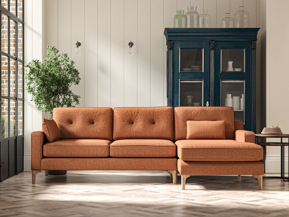 Sectional Sofa in Abraham Moon Herringbone Blush Oranges Chaise Module LHF Medium Sofa Module Hug Etsy UK