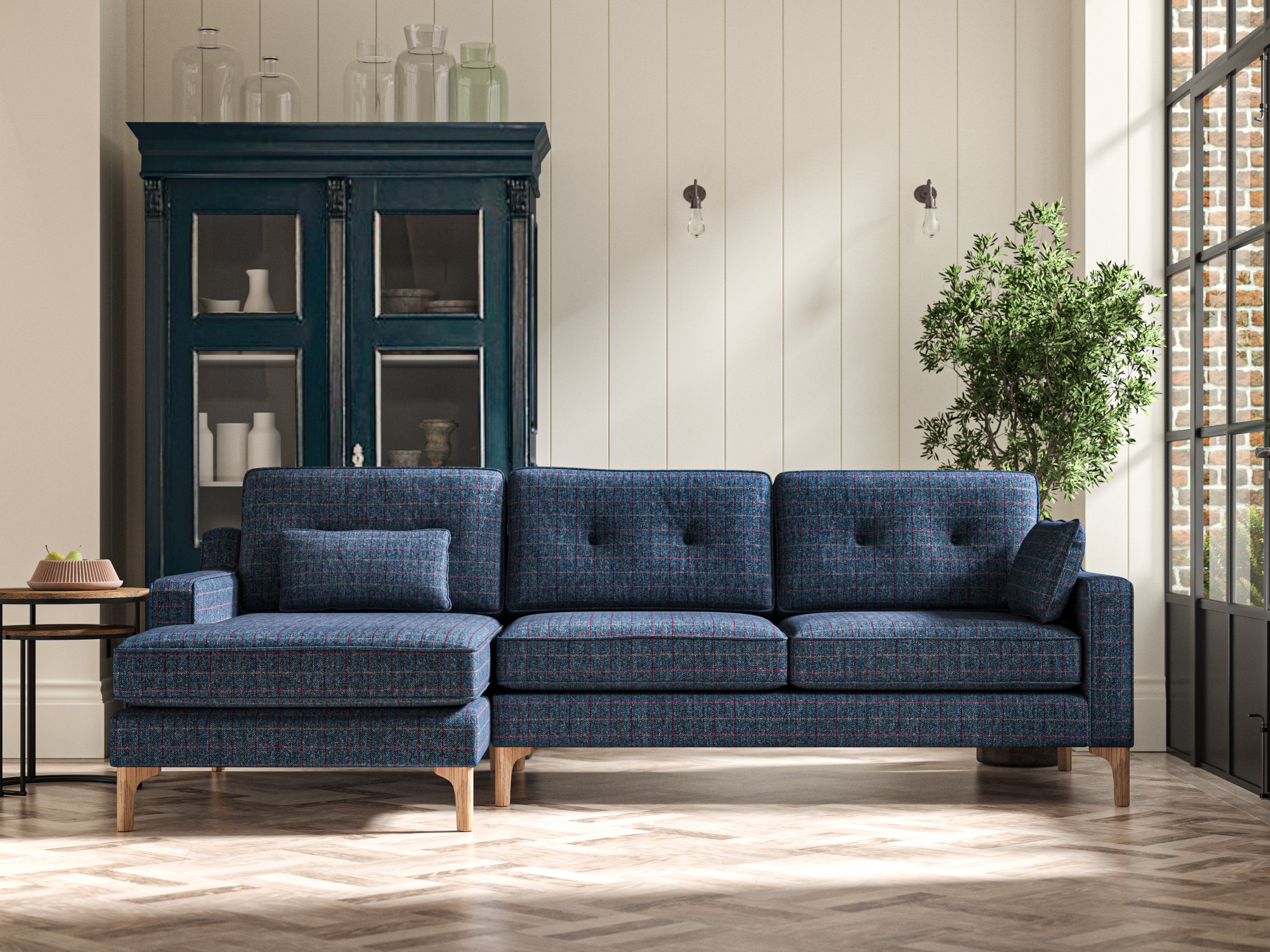 Hug Modular Sofa in Harris Tweed Herringbone Denim Blue Chaise Module LHF Medium Sofa Module RHF Etsy