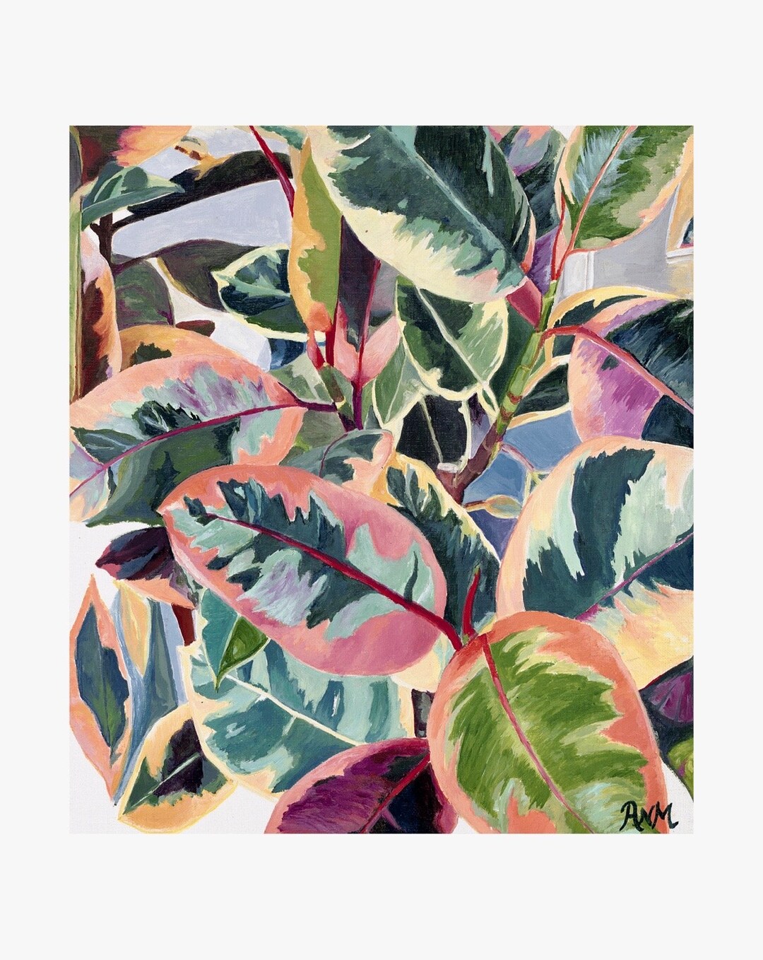 Ruby Ficus Art Print: Vibrant Botanical Nature Painting - Etsy