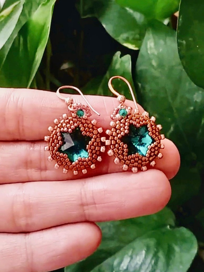 Swarovski Emerald Rivoli Star Bezel Beaded Earrings With Gold Filled ...