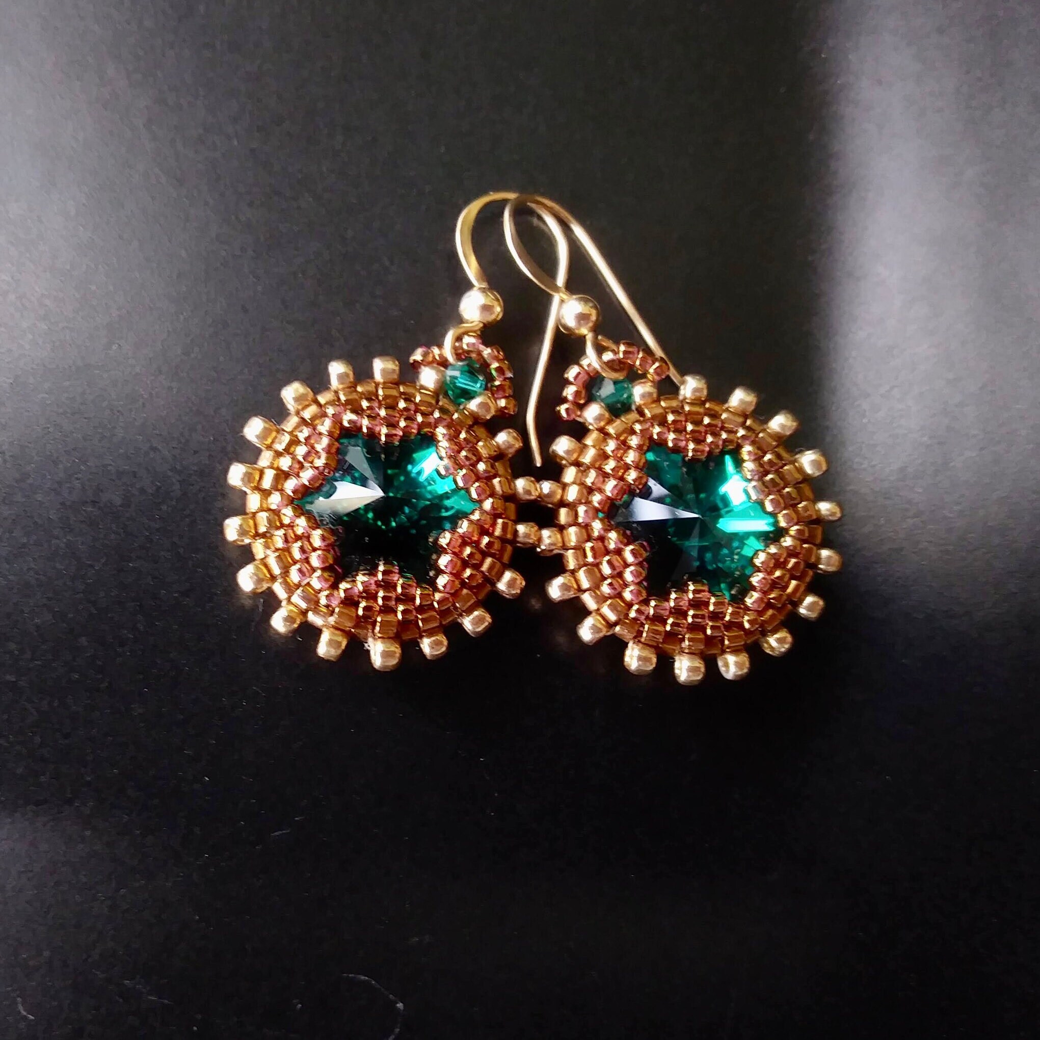 Swarovski Emerald Rivoli Star Bezel Beaded Earrings With Gold Filled ...