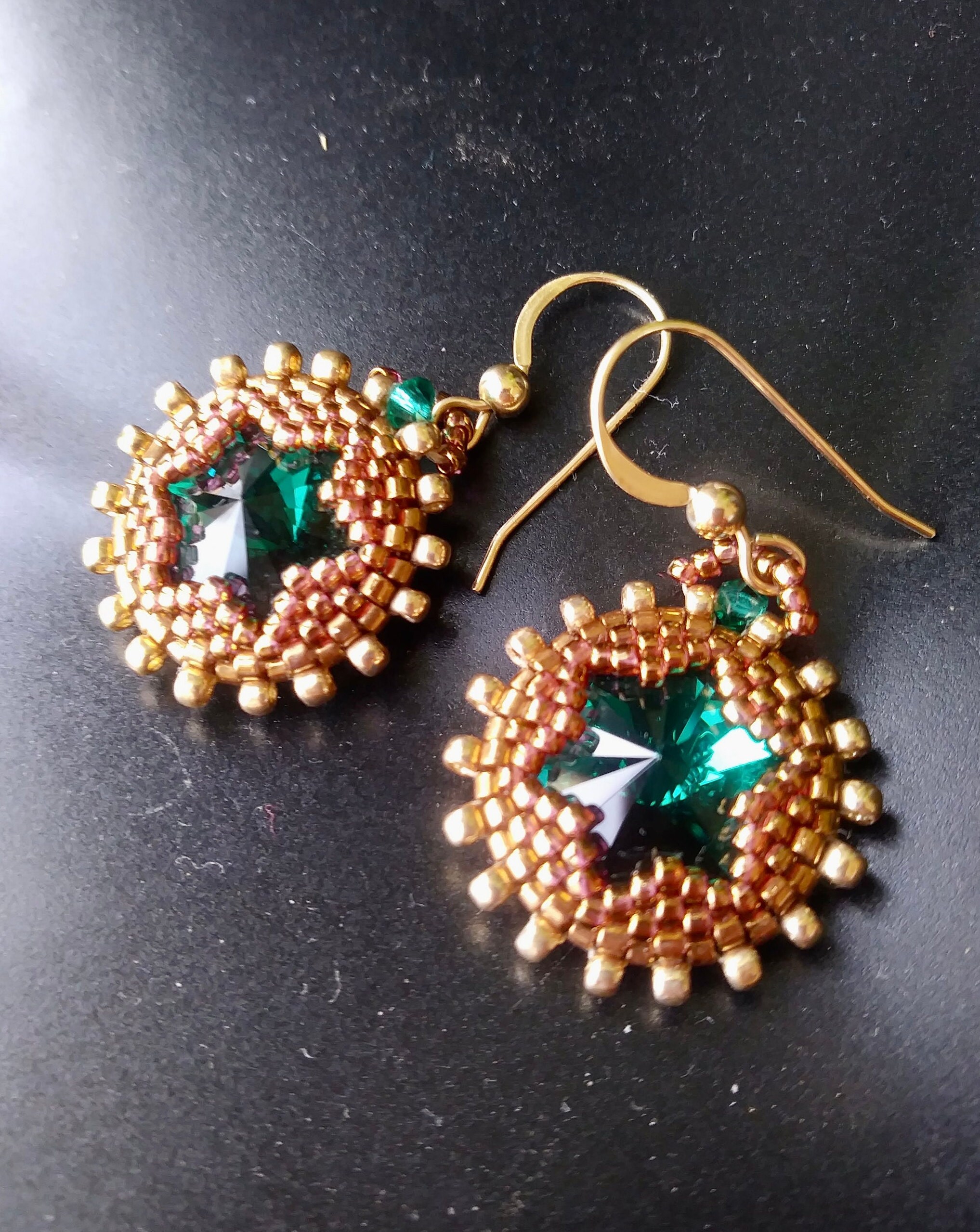 Swarovski Emerald Rivoli Star Bezel Beaded Earrings With Gold Filled ...