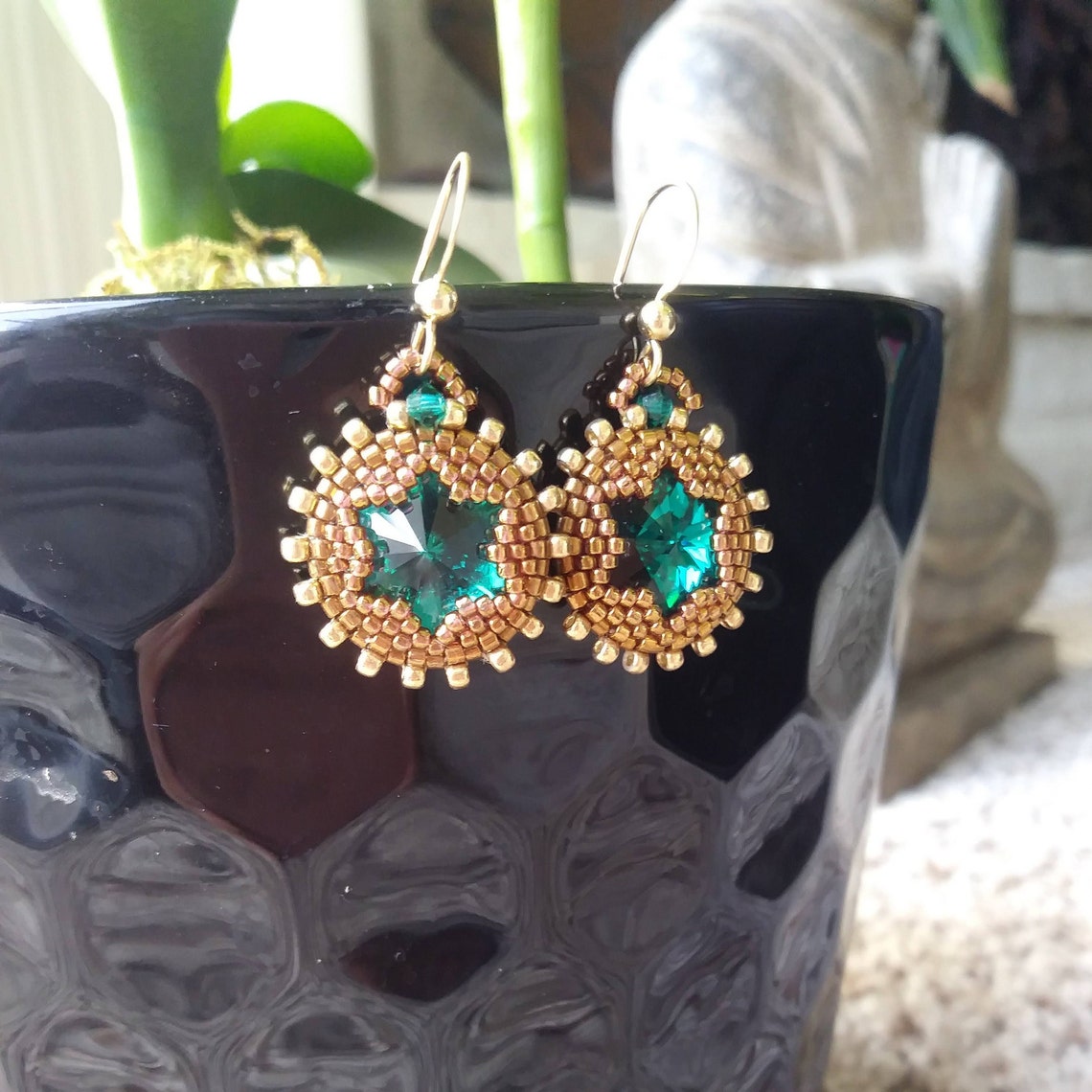 Swarovski Emerald Rivoli Star Bezel Beaded Earrings With Gold Filled ...
