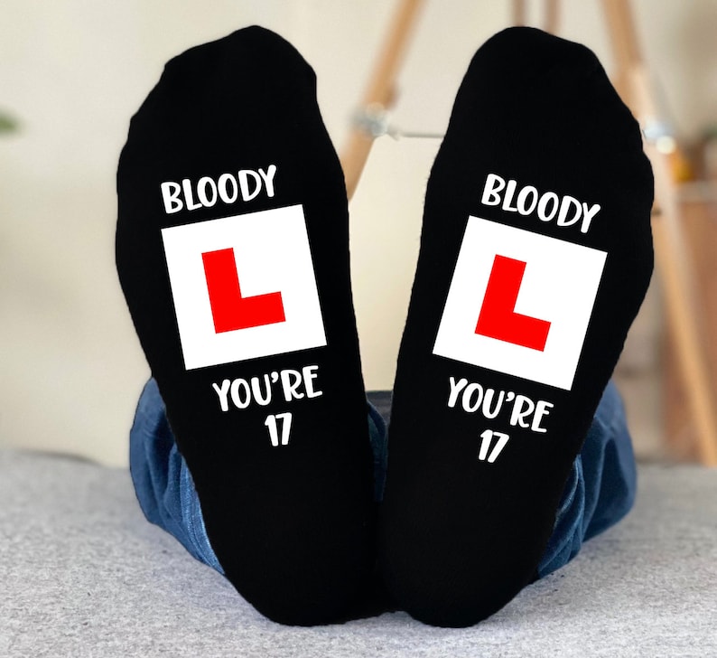 Personalised 17th Birthday Driving Gif Socks T Bloody L You're 17 Socks ...