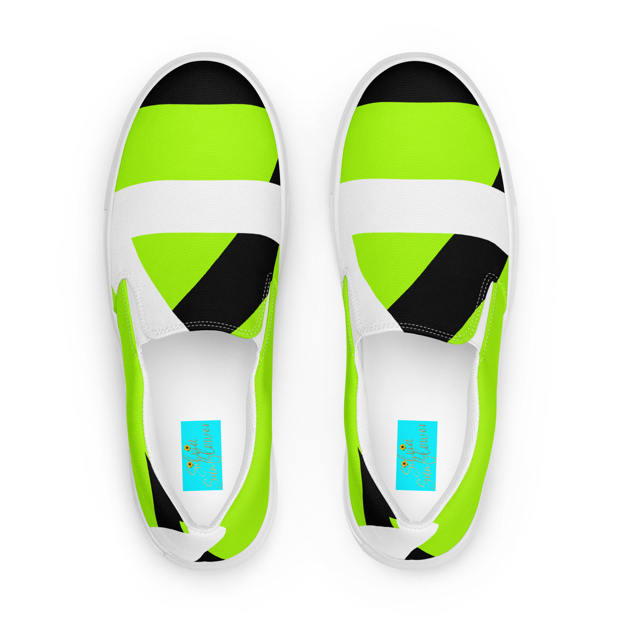 Neon Lime Green Color Blocking Men’s Slip-on Canvas Shoes / Neon Green ...