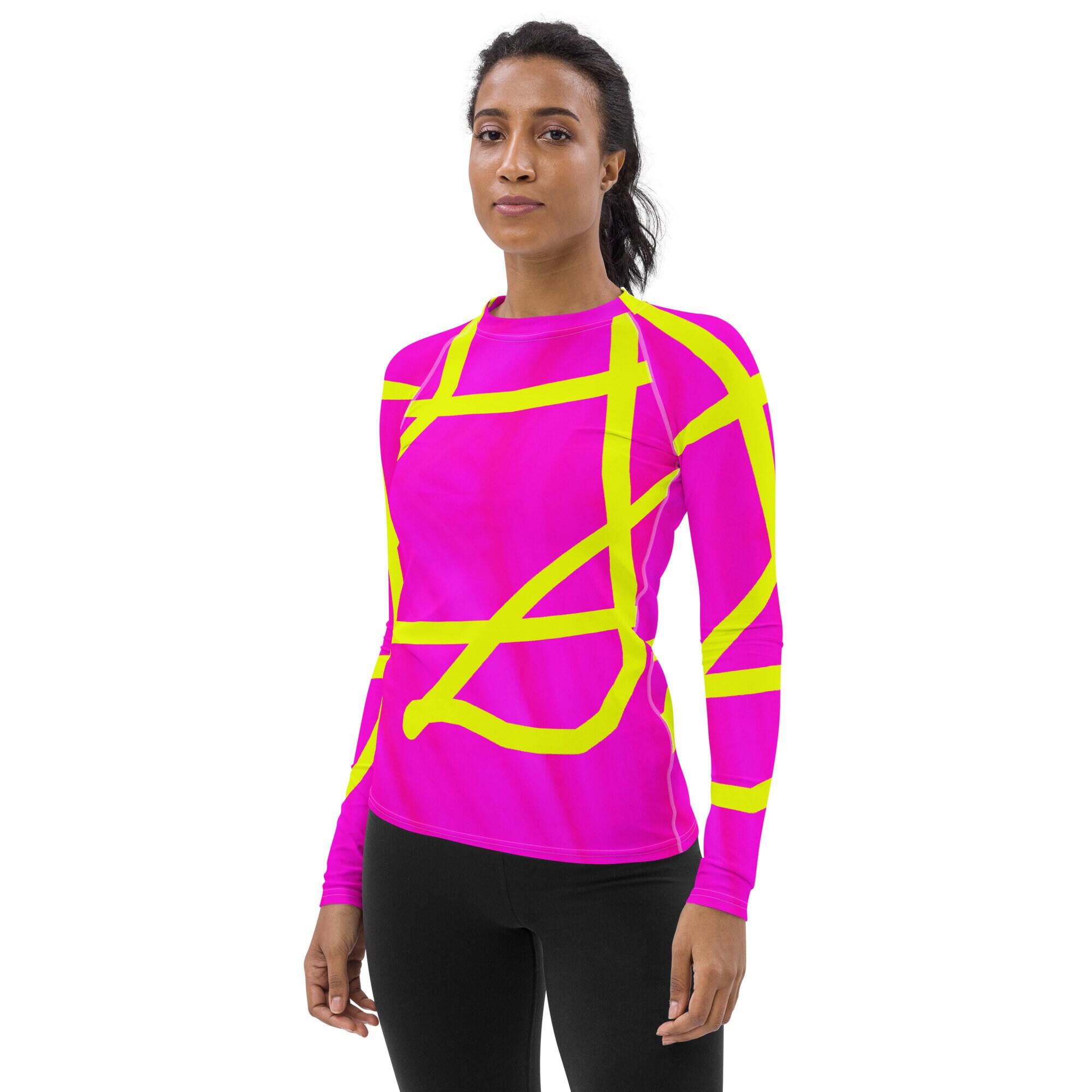 Neon Pink Abstract Women's Rash Guard / Athletic Long Sleeve / Neon ...
