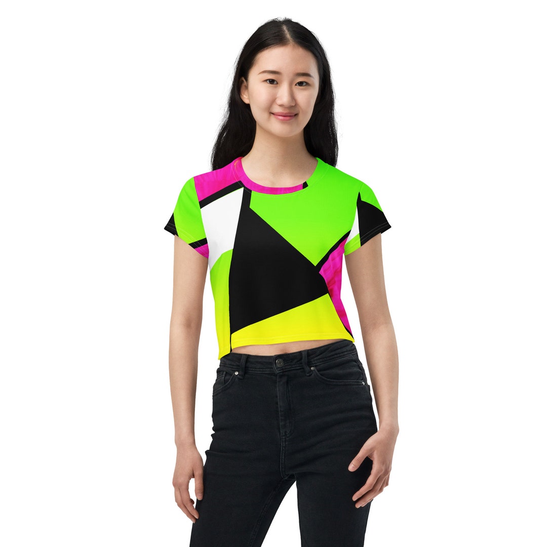 Neon Colorblocking Crop Top Tee - Etsy