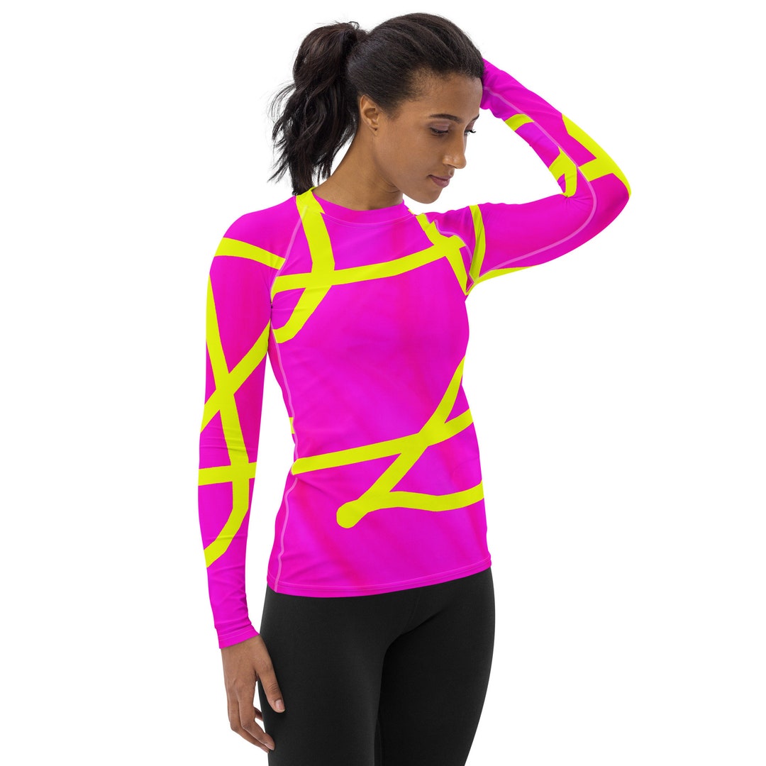Neon Pink Abstract Women's Rash Guard / Athletic Long Sleeve / Neon ...