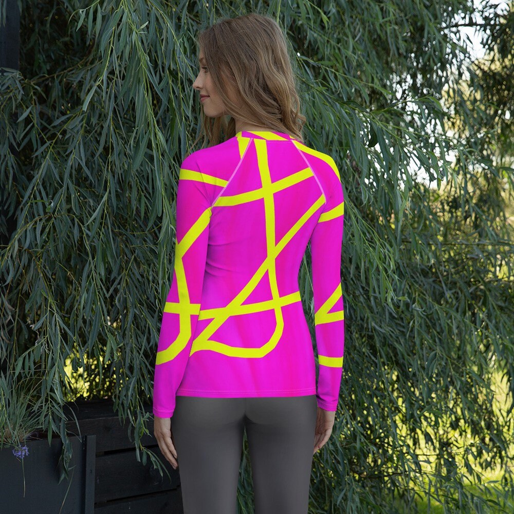 Neon Pink Abstract Women's Rash Guard / Athletic Long Sleeve / Neon ...