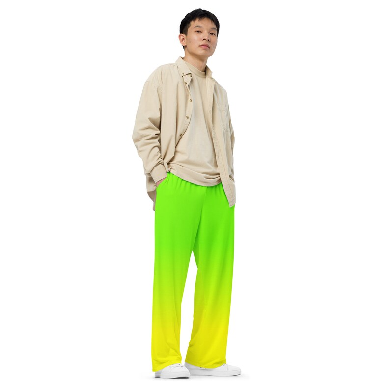 Neon Lime Green & Yellow Unisex Wide-leg Pants / Loungewear Streetwear ...