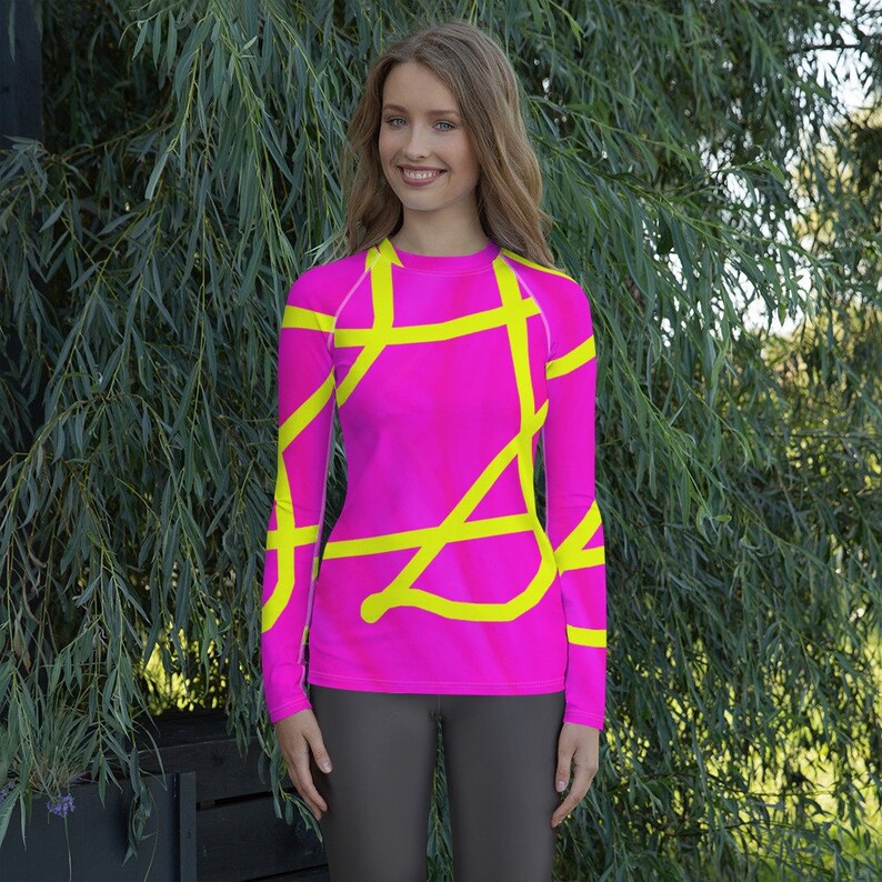 Neon Pink Abstract Women's Rash Guard / Athletic Long Sleeve / Neon ...