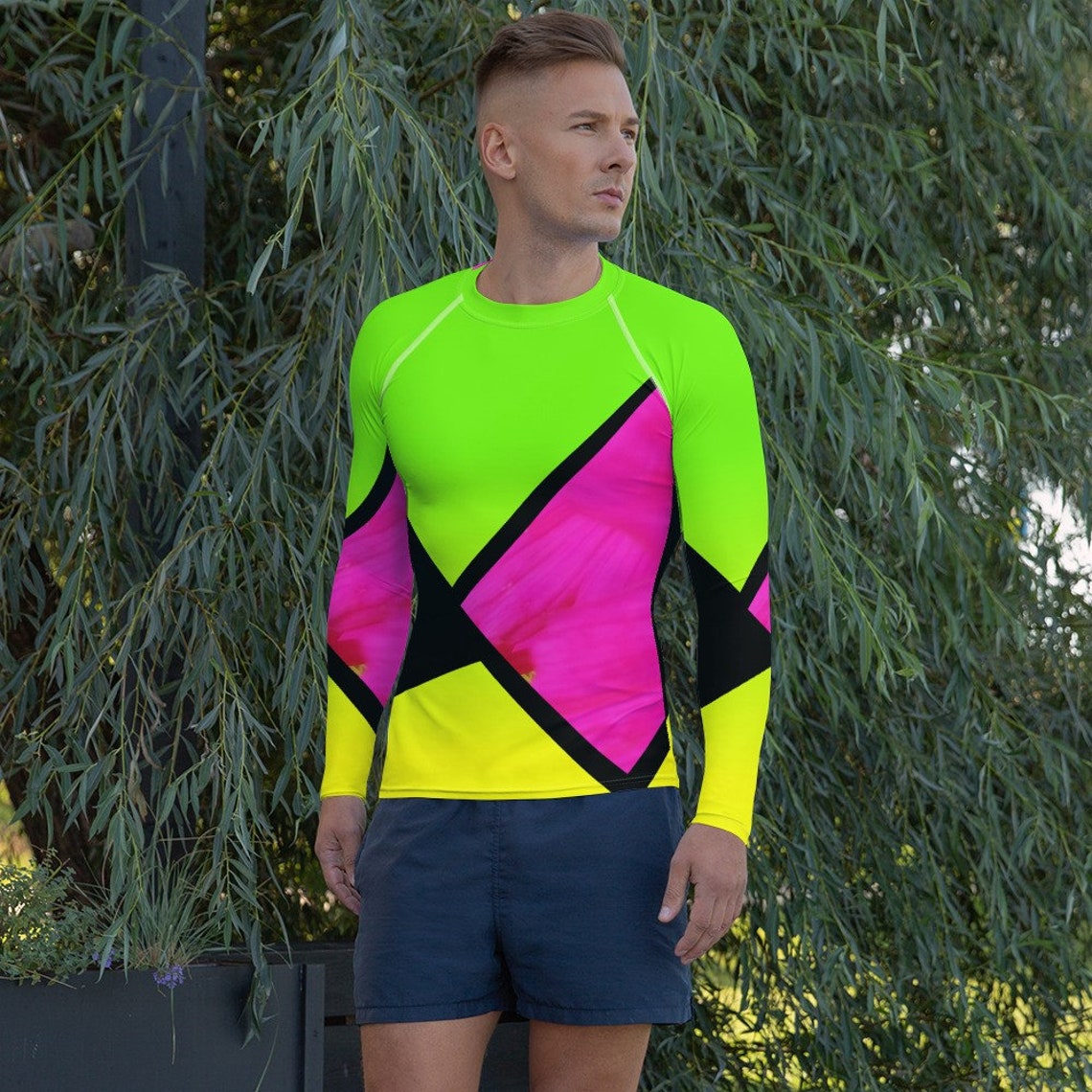 Neon Color Blocking / Men's Rash Guard / Surfing / Long - Etsy