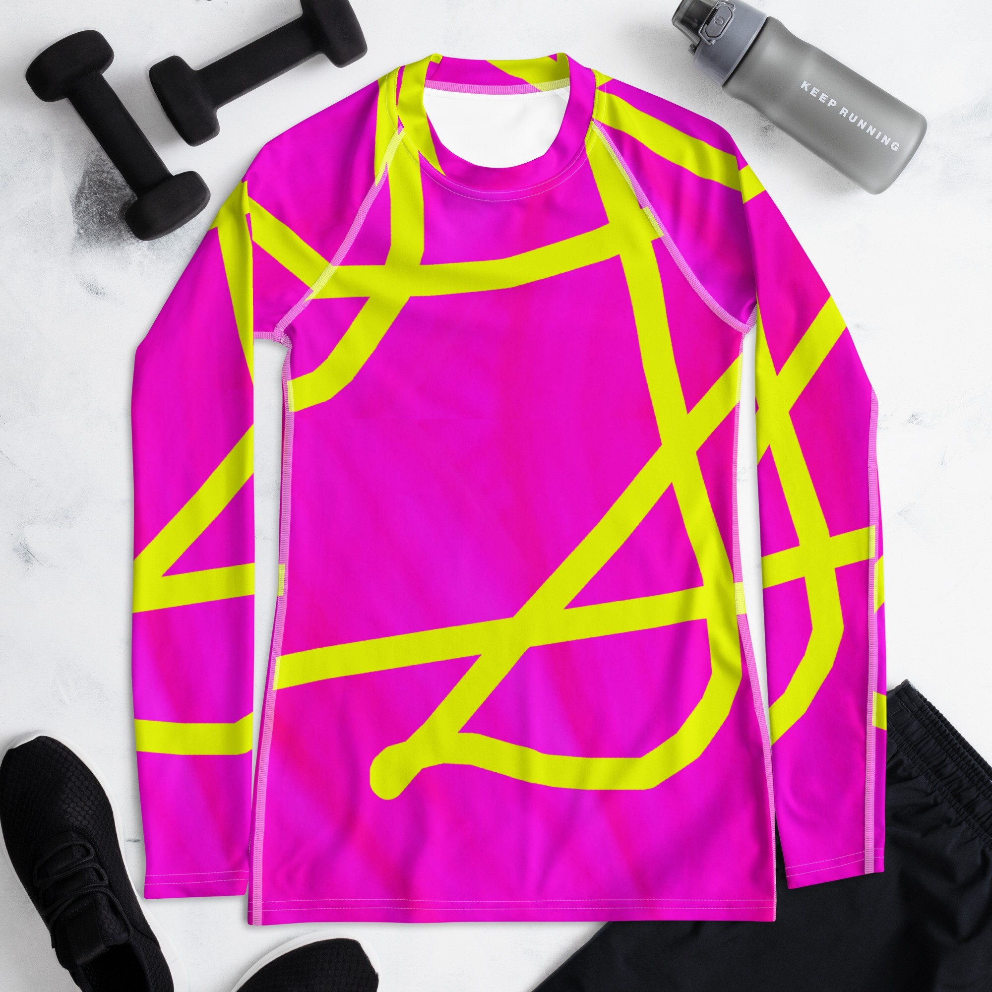 Neon Pink Abstract Women's Rash Guard / Athletic Long Sleeve / Neon ...