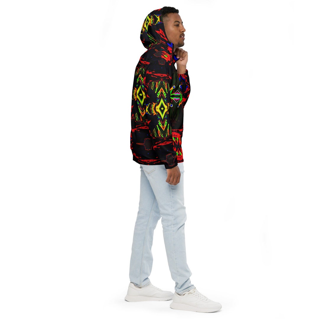 Neon Geometric Graphic Pattern Men’s Windbreaker - Etsy