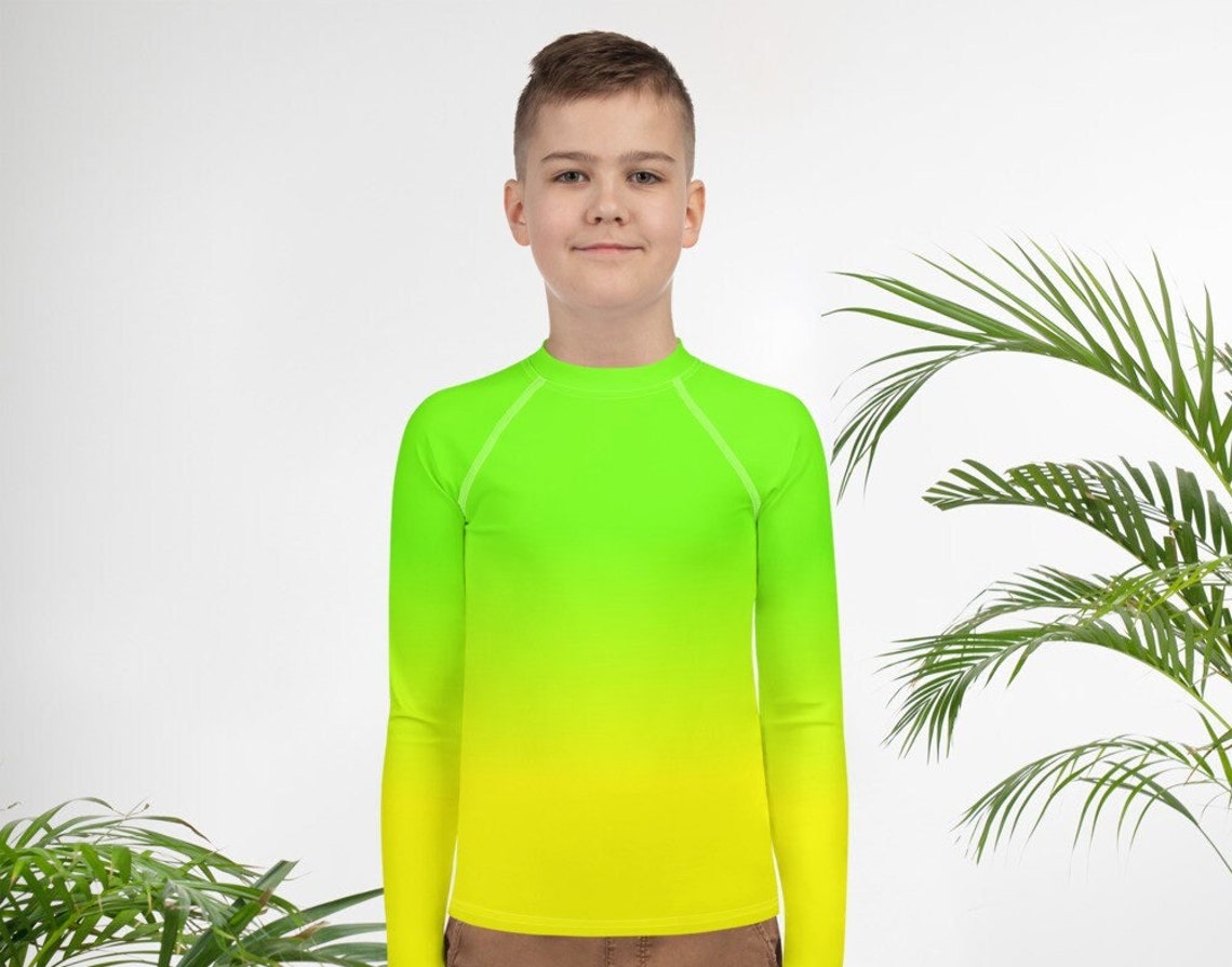 Neon Lime Green & Yellow / Youth Rash Guard / Girl's Rash Guard / Boy's ...