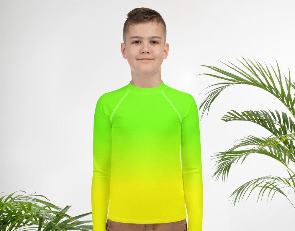 Neon Lime Green & Yellow / Youth Rash Guard / Girl's Rash Guard / Boy's ...