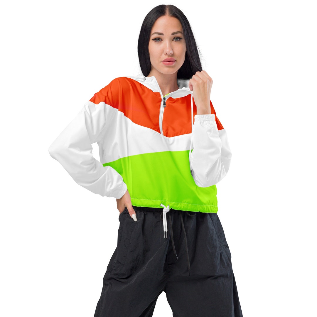 Neon India Flag Women’s Cropped Windbreaker - Etsy
