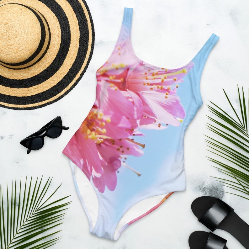 Cherry Blossoms One Piece Swimsuit Bodysuit Leotard Etsy