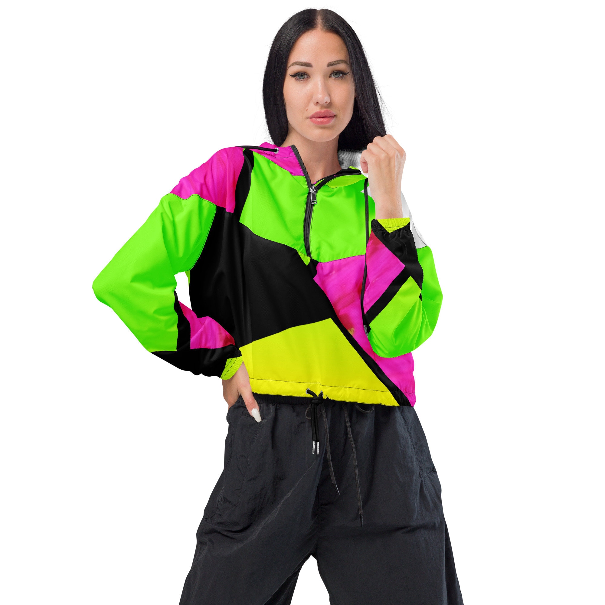 Neon Color Blocking Women’s Cropped Windbreaker / Cropped Jacket - Etsy