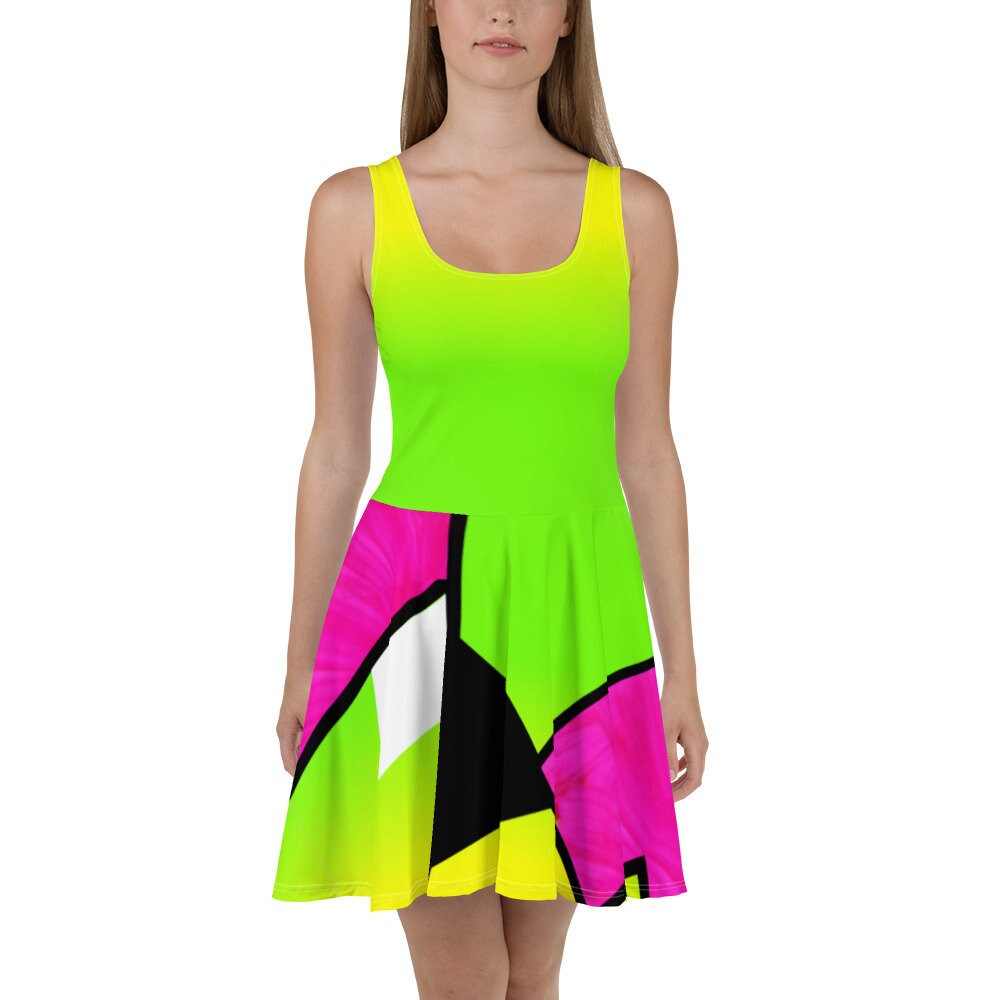 Neon Color Blocking Skater Dress - Etsy