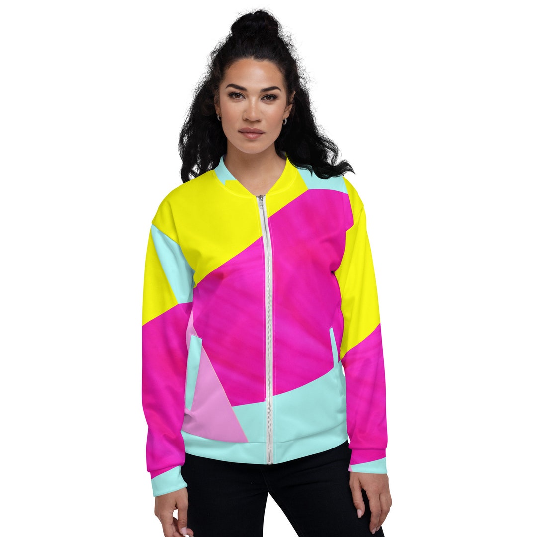 Pastel Neon Color Blocking Unisex Bomber Jacket - Etsy