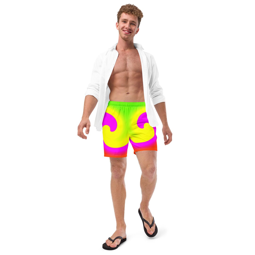 Neon Swirl Men's Recycled Swim Trunks / Men's Swimwear / ECO Neon ...