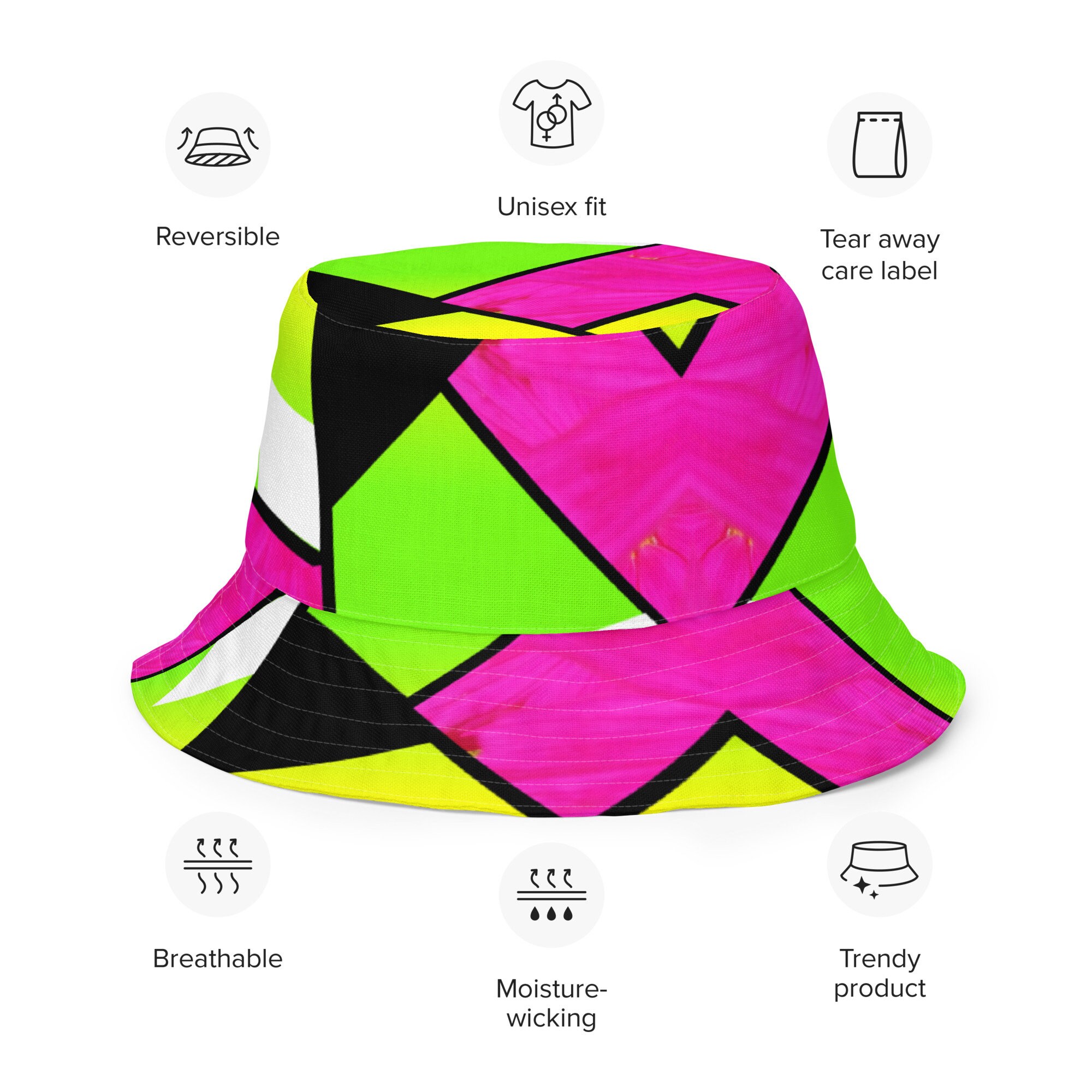 Neon Reversible Bucket Hat / Neon Colorblocking Hat / Festival Hat - Etsy